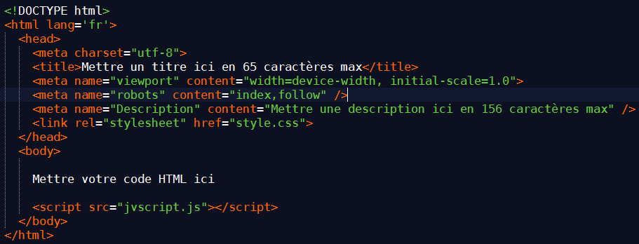 Structure minimale d'une page codée en HTML Structure minimale d'une page codée en HTML